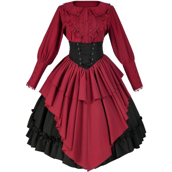 No Brand | Skirts | Women Red Victorian Dress 2pcs Set Steampunk Skirt ...